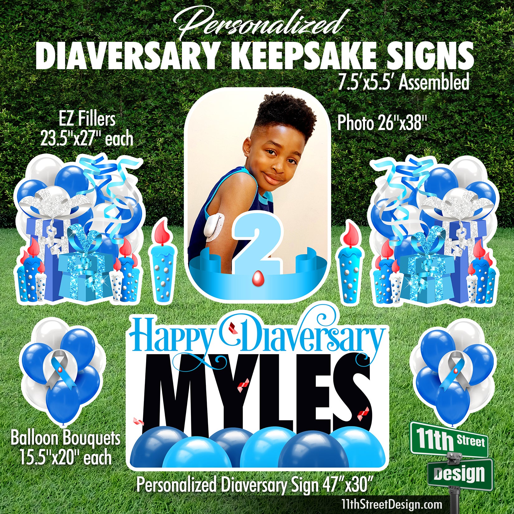 11th Street Design | Yard Cards | Personalized Happy Diaversary T1D ...