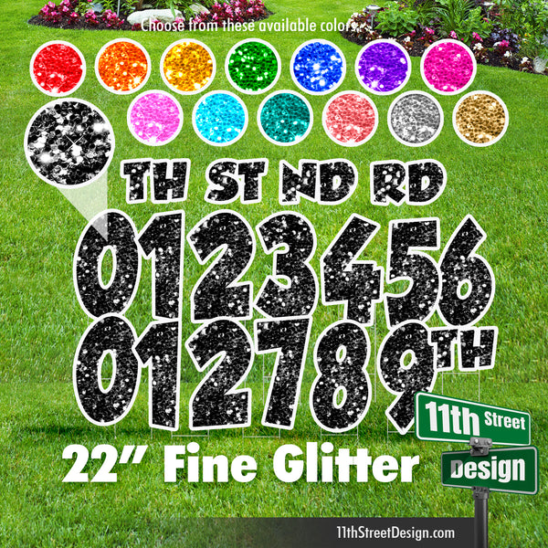 11th Street Design | Yard Card Set | 22” GroBold Font Fine Glitter Numbers