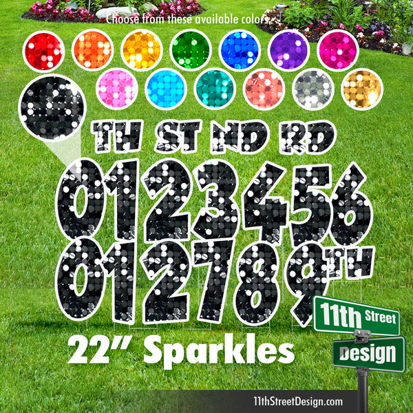 11th Street Design | Yard Card Set | 22”GroBold Font Sparkle Numbers